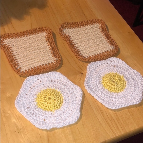 Hand Crafted | Dining | New Crochet Egg And Toast Breakfast Coaster Set ...